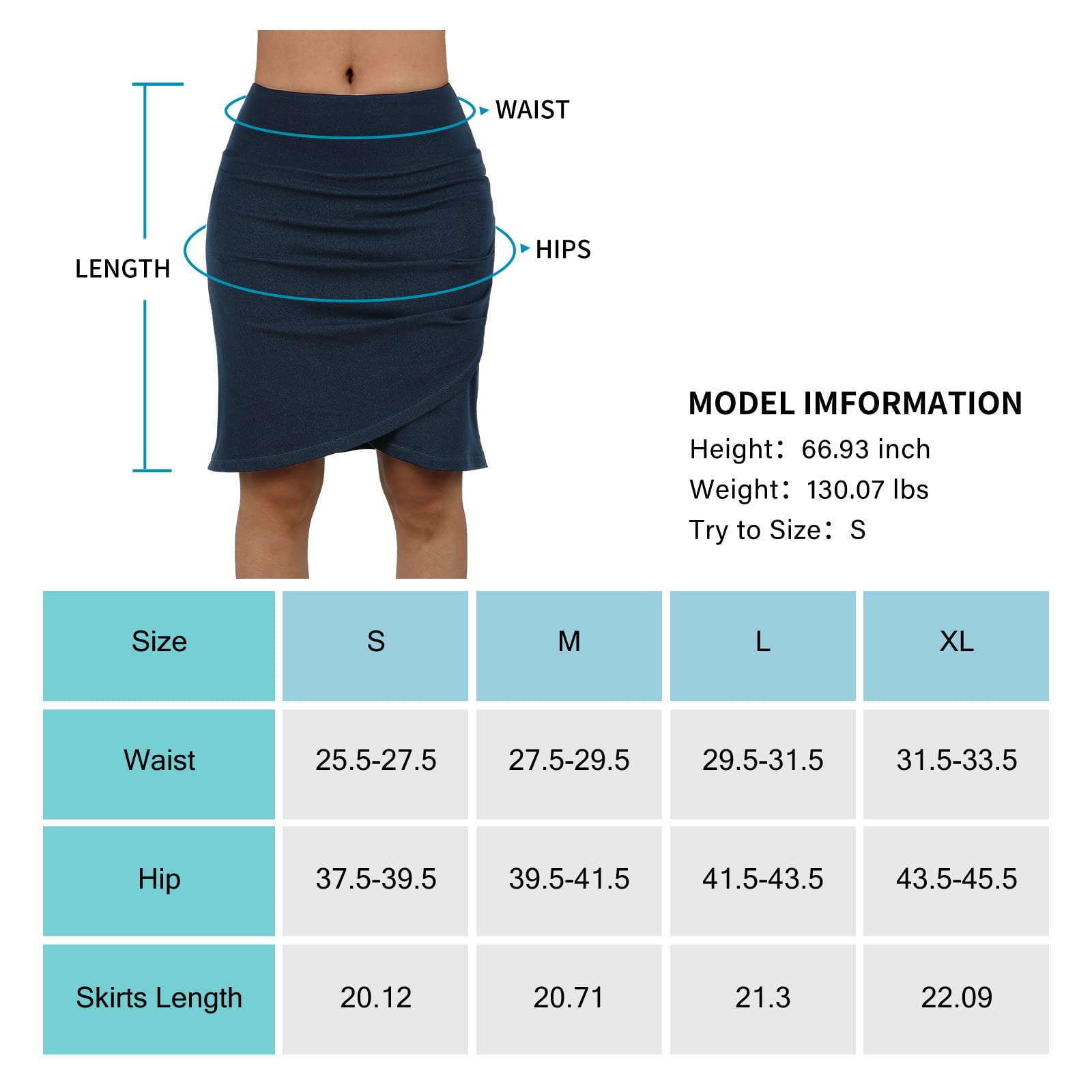 Women Skorts Skirts 20" Length High Waisted,Tennis Golf Skirts Tulip Casual Athletic Skorts with Zipper Pocket(Knit Denim Blue,M)