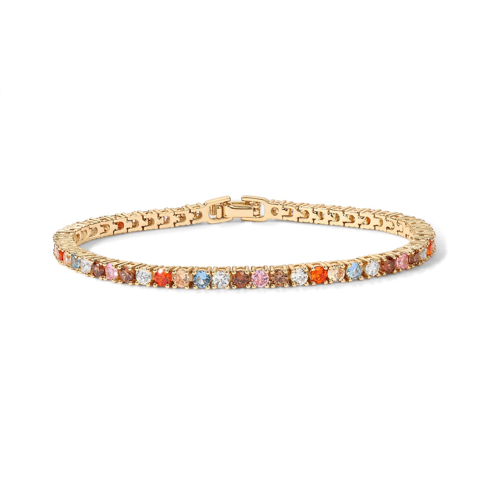 PAVOI 14K Gold Plated Brownish Multi Colored Cubic Zirconia Tennis Bracelet | Yellow Gold Bracelets for Women | 7.5 Inches