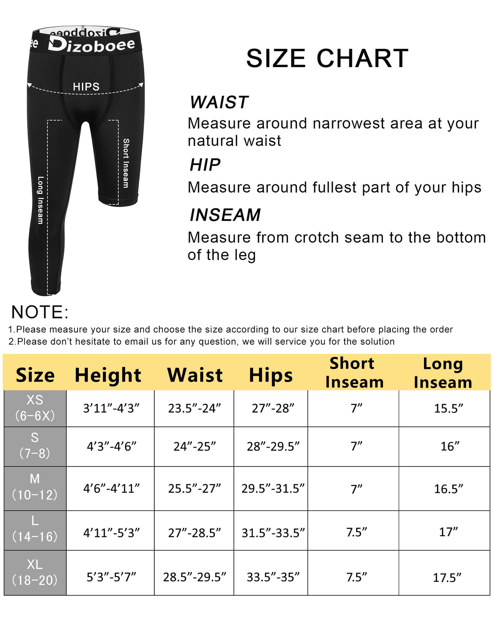 Dizoboee Youth Boys Compression Pants One Leg Short Leggings for Sports Kids Basketball Tights 2 Pack, White+Black (Left Short) XL