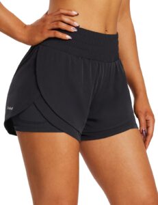 baleaf women's workout running shorts 2 in 1 spandex high waisted 3" athletic shorts with liner pockets black xs