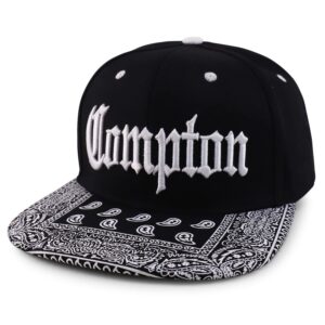 trendy apparel shop oversize xxl old english compton embroidered flatbill snapback baseball cap - black black