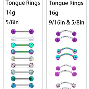 Leiainely Tongue Rings Snake Frog Eyes Bite Piercing Jewelry for Women Men Work 14g 14 Gauge Cute Green Rainbow Surgical Stainless Steel Metal Plastic Acrylic Para La Lengua Aretes Barbell Balls