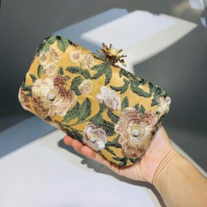 Colorful Embroidery Floral Clutch Evening Bags for Women 7.8'' Wedding Party Prom Cocktail Party Handbag