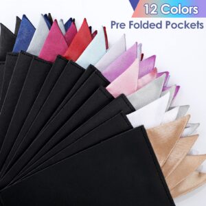 12 Pcs Pocket Squares for Men Prefolded Suit Pocket Squares on Card Masculine Polyester Suit Handkerchief Suit Accessories