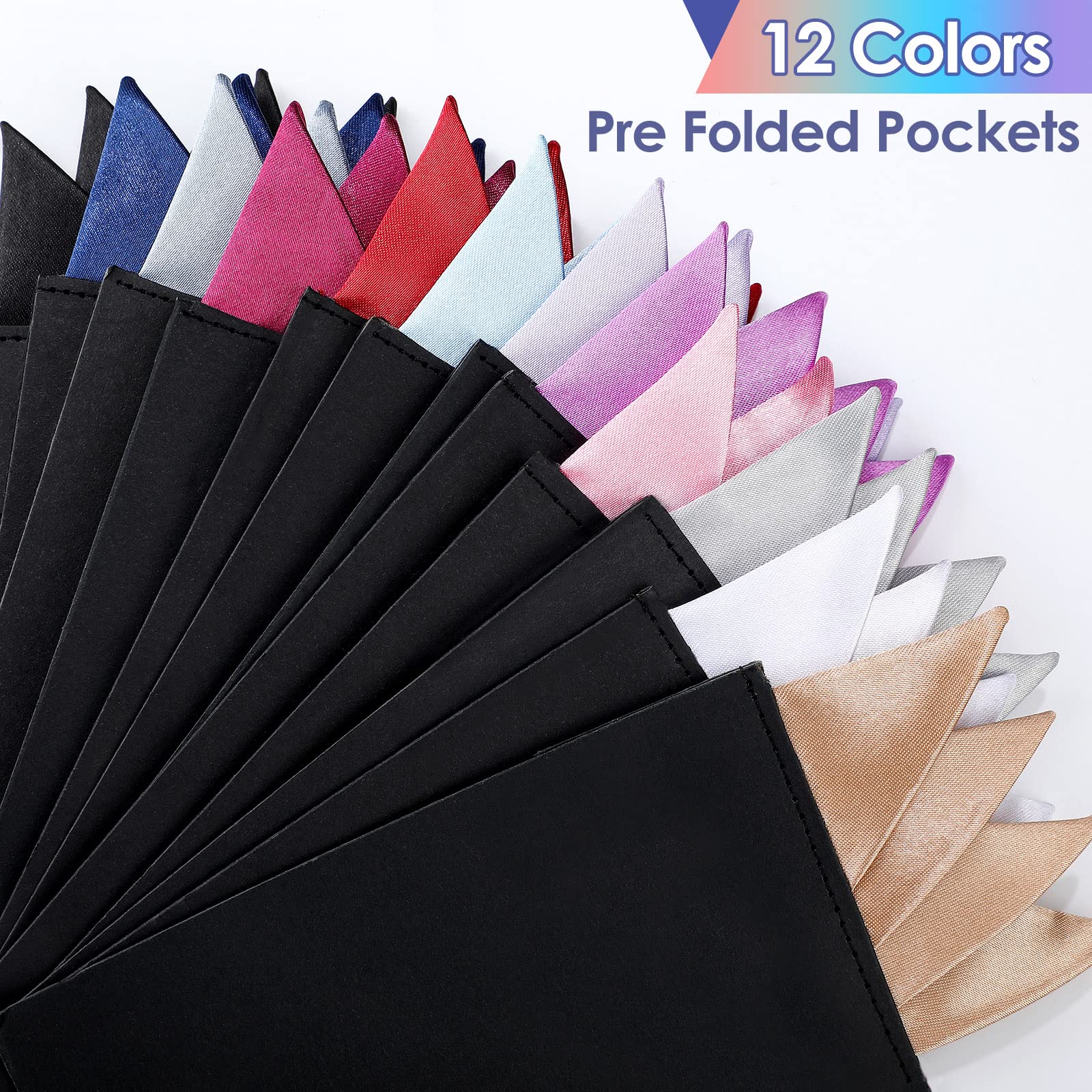 12 Pcs Pocket Squares for Men Prefolded Suit Pocket Squares on Card Masculine Polyester Suit Handkerchief Suit Accessories