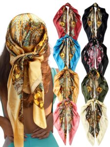 giegxin 8 pcs 35 inch silk head scarves satin scarf square hair scarf lightweight headband bandanas for women hair wrapping(vintage)