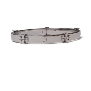 tory burch 145434 tory silver tone classic logo hinge women's bangle bracelet