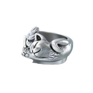 Open Lazy Cat Ring for Women Men, Fashion Adjustable Cute Cat Animal Statement Ring, Personalized Vintage Animal Ring Lazy Cat Jewelry Valentine's Day Mothers Day Gifts for Women Mother Wife