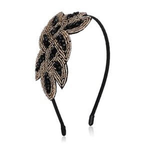 wllhyf 1920s headbands for women christmas black crystal hairband rhinestone flapper headpiece 20s vintage hair valentines accessory for girls costume party (black gold)