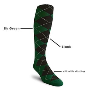 Golf Knickers Colorful Knee High Argyle Cotton Socks For Men Women and Youth - Dark Green/Black - Mens