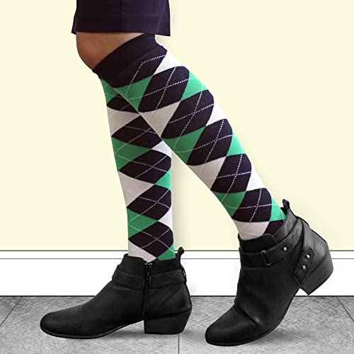 Golf Knickers Colorful Knee High Argyle Cotton Socks For Men Women and Youth - Dark Green/Black - Mens