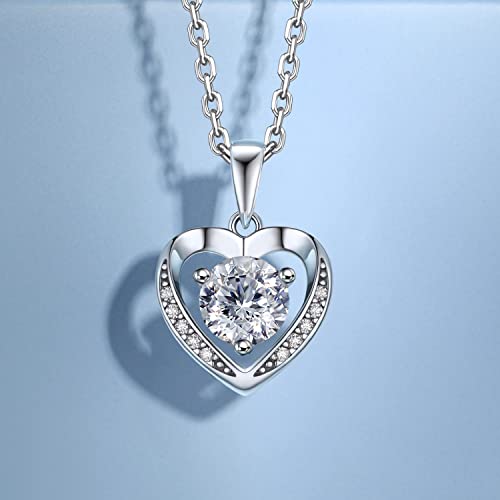 MomentWish Heart Necklace, Birthday Gifts for Women, 1Carat Moissanite Necklace, 925 Sterling Silver Diamond Heart Necklace Jewelry Gift for Wife Mom on Valentine's Day Christmas Anniversary