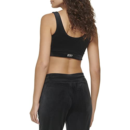 DKNY Women's Scoop Neck Back Logo Bra Top, Black, Large