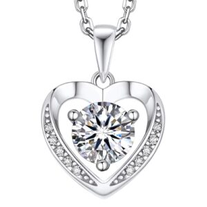 momentwish heart necklace, birthday gifts for women, 1carat moissanite necklace, 925 sterling silver diamond heart necklace jewelry gift for wife mom on valentine's day christmas anniversary