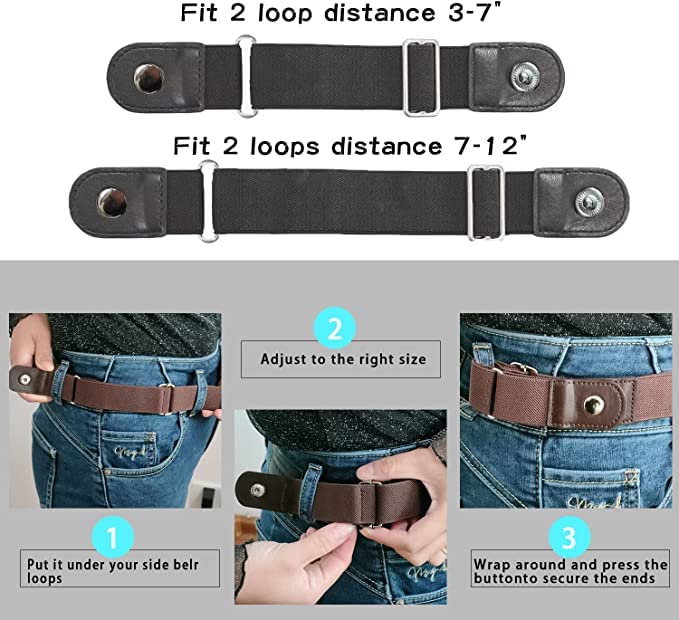 Anna & Eric No Buckle Elastic Belt for Women Men 2 Loop Unisex Buckle Free Stretch Belt-Easy to Use (Black+Khaki, Fit 2 loop distance 4.5-7")