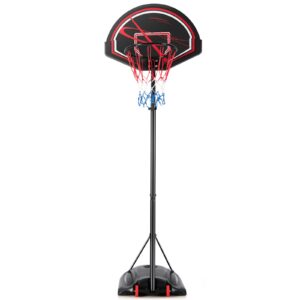 gymax basketball hoop, outdoor 5.6-7.5ft adjustable basketball goal with shatterproof backboard, built-in wheels & spare net, portable basketball system for kids teens adults indoor gym, driveway