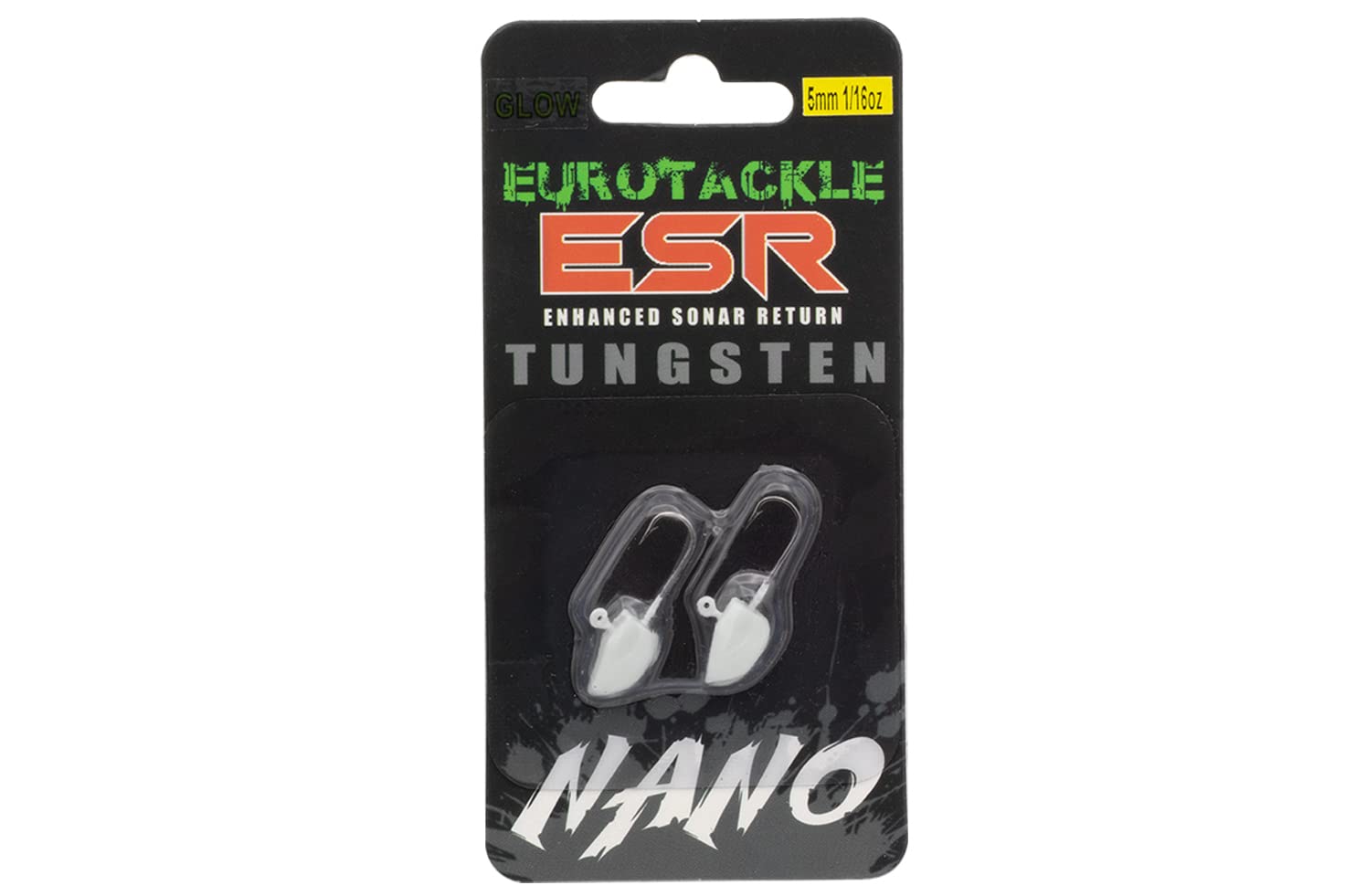 ESR Nano Tungsten Ice Fishing Jig Enhanced Sonar Return 2 Pack (5mm - 1/16oz, White (Glow))