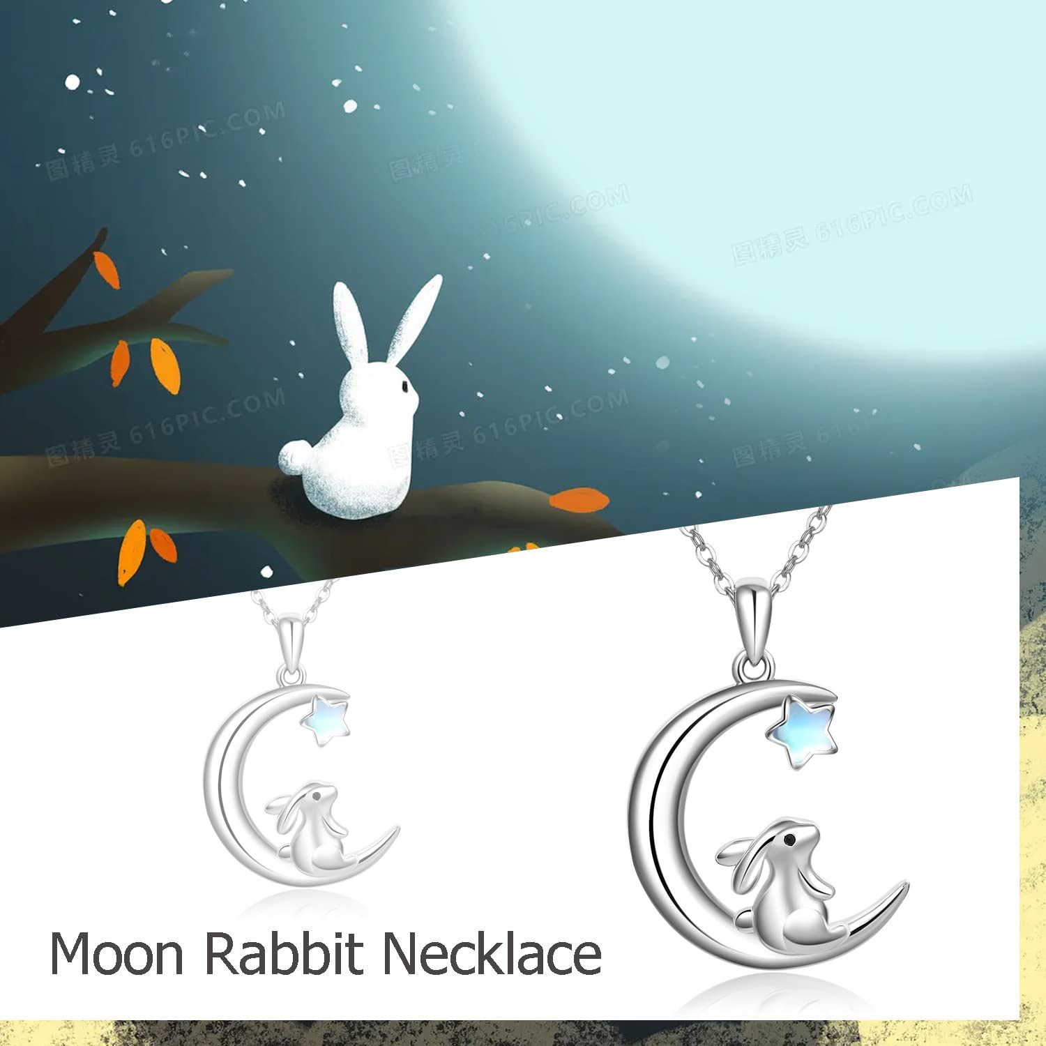 ONEFINITY Moonstone Rabbit Necklace Sterling Silver Moon Bunny Pendant Necklace Easter Day Gifts for Women Mom