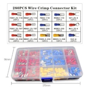 Insulated Wire Electrical Connectors Assortment Fork,Ring,Spade,Quick Disconnect Crimp Marine Automotive Cable Terminals-280 PCS