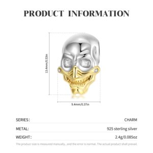 AIEGNOS Skull Charms for Bracelet 925 Sterling Silver Black Gold Skull Beads Skeleton Charm for European Snake Charm Bracelet for Mother Sister Christmas Birthday Gifts