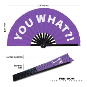 You What?! hand fan foldable bamboo circuit hand fan funny gag slang words expressions statement gifts Festival accessories Rave handheld Circuit event fan Clack fans (Purple)