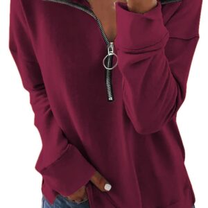 NEYOUQE womens varsity shirt y2k red workout sweater zip up jacket fall for women wine red long sleeve t shirt crewneck sweatshirt blouse yoga cute gym ribbed top match ladies sweaters jackets M