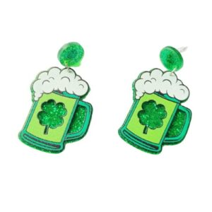 st. patrick's day green leaf hat wine bottle shape dangle earrings dainty irish shamrock resin acrylic earrings for women jewelry(g)