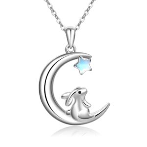 onefinity moonstone rabbit necklace sterling silver moon bunny pendant necklace easter day gifts for women mom