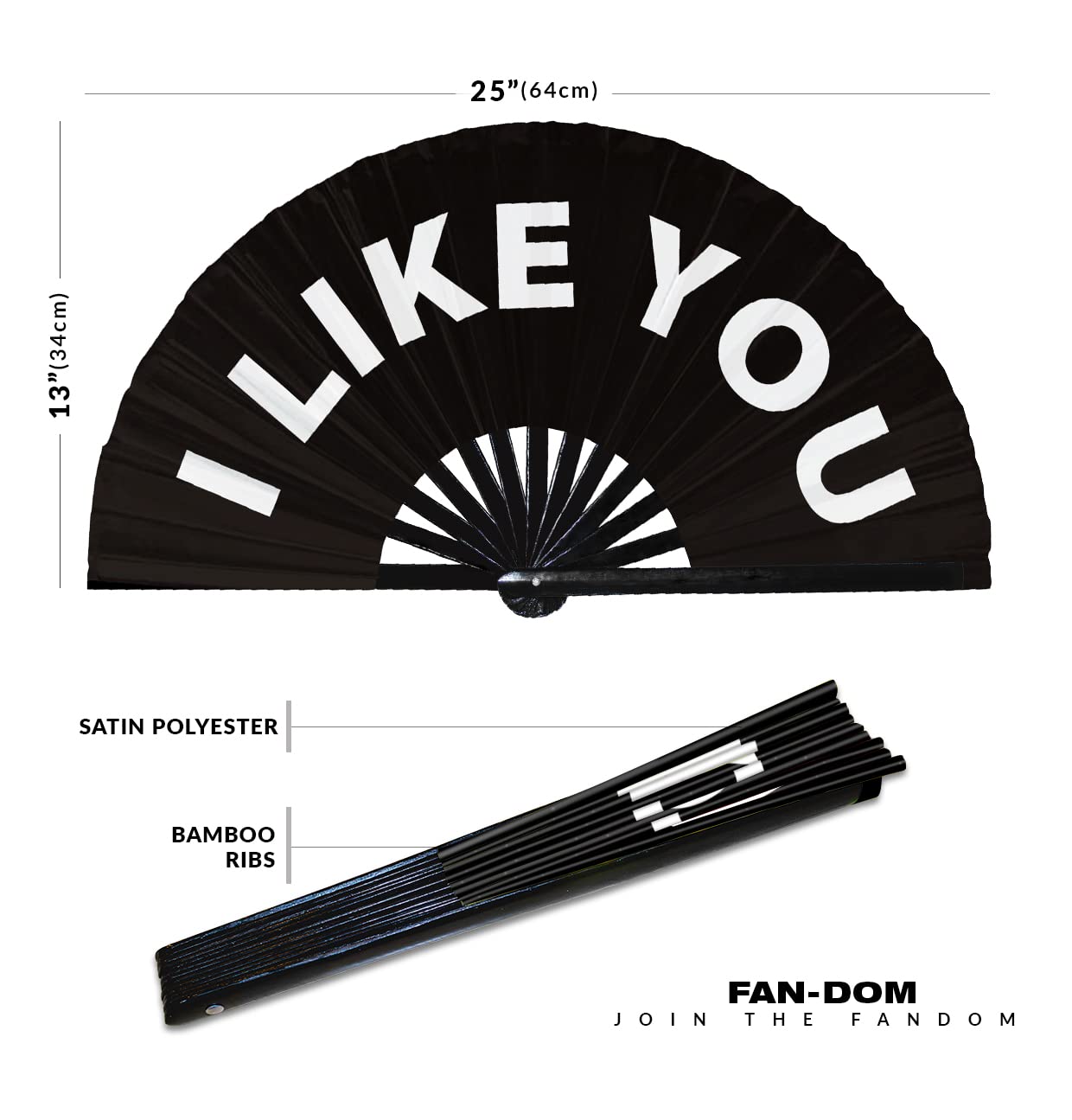 I Like You hand fan foldable bamboo circuit hand fan funny gag slang words expressions statement gifts Festival accessories Rave handheld Circuit event fan Clack fans (Black)