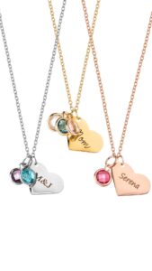 mignonandmignon custom name engraved birthstones necklace women personalized date heart jewelry mothers day gifts for her matching necklace april may friends birthday - mhn-bs