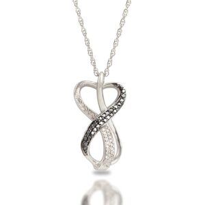 max + stone 0.2 carat white & black diamond necklace for women | sterling silver diamond pendant necklace with adjustable 18-20 inch chain | real diamond heart infinity necklace