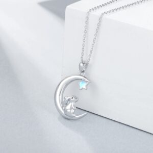 ONEFINITY Moonstone Rabbit Necklace Sterling Silver Moon Bunny Pendant Necklace Easter Day Gifts for Women Mom