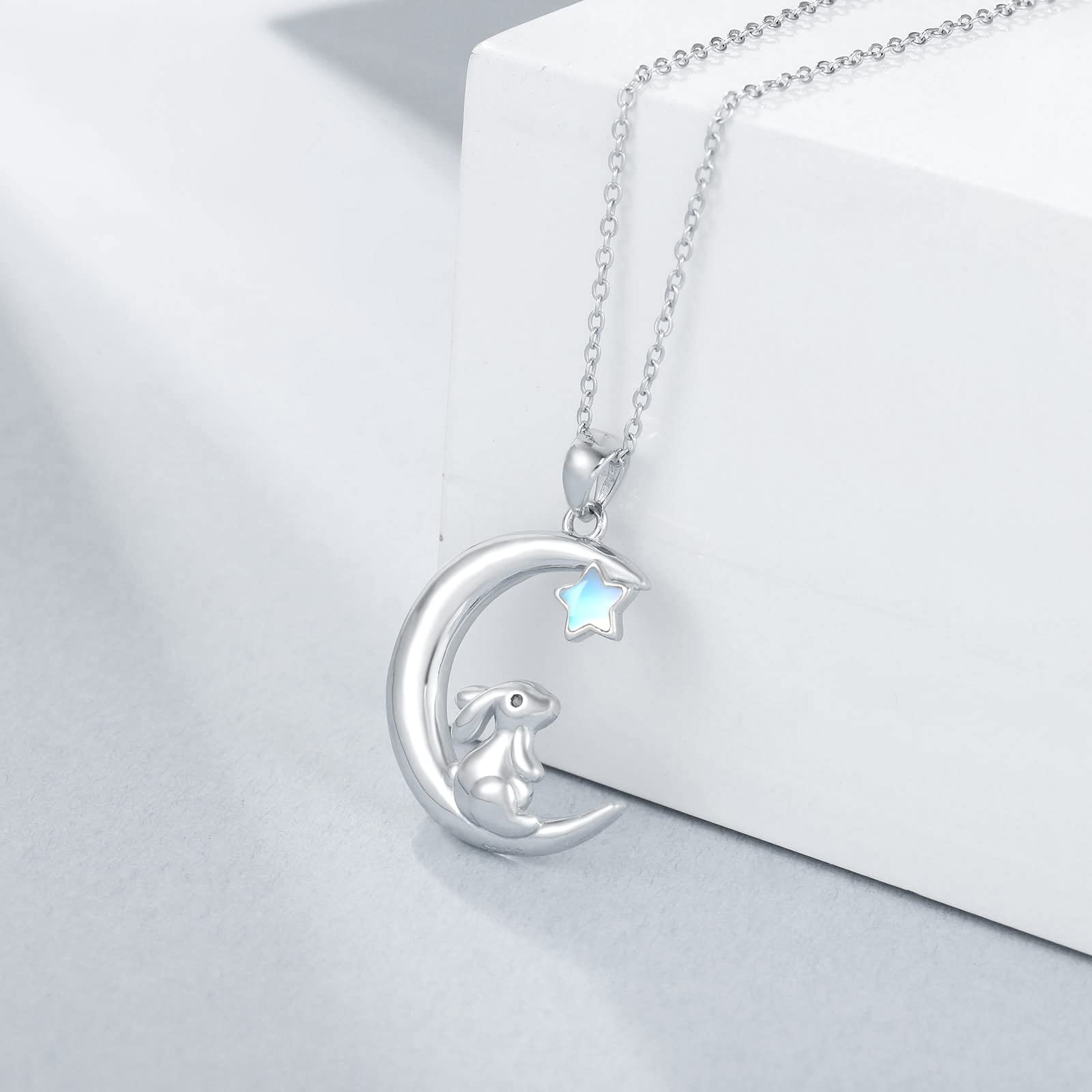 ONEFINITY Moonstone Rabbit Necklace Sterling Silver Moon Bunny Pendant Necklace Easter Day Gifts for Women Mom