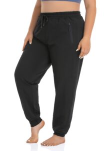 zerdocean women's plus size active sweatpants tapered workout caual lounge pants joggers pants pockets black 1x