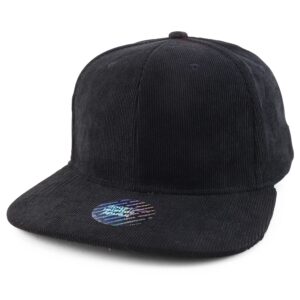 trendy apparel shop oversized xxl structured corduroy flatbill snapback baseball cap - black