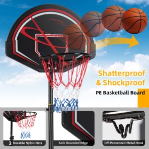 GYMAX Basketball Hoop, Outdoor 5.6-7.5FT Adjustable Basketball Goal with Shatterproof Backboard, Built-in Wheels & Spare Net, Portable Basketball System for Kids Teens Adults Indoor Gym, Driveway