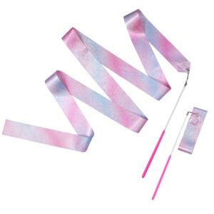 2pcs ribbons for gymnastics, 78.7 inch sparkling dance ribbon twirling ribbon with ribbon dancer wand for kids girls adults artistic dancing training party favor