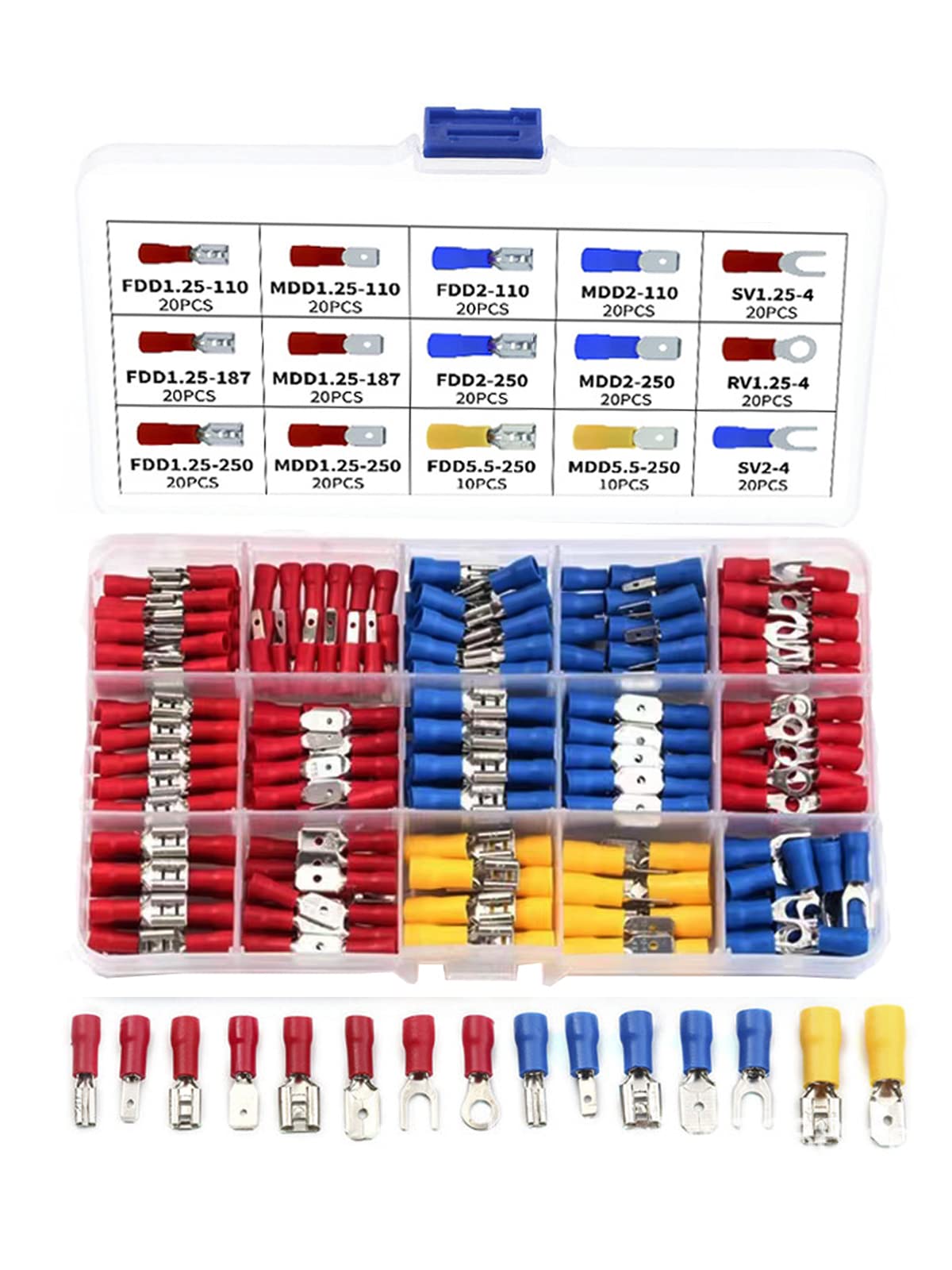 Insulated Wire Electrical Connectors Assortment Fork,Ring,Spade,Quick Disconnect Crimp Marine Automotive Cable Terminals-280 PCS