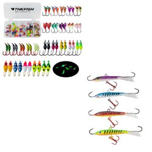 thkfish ice fishing jigs lures kit ice fishing gears for walleye perch jigs heads for ice fishing b-50pcs+18g*4pcs vertical jigs kit