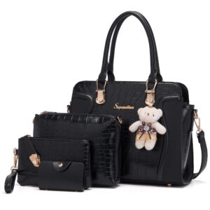 Women's Fashion Handbags Tote Bags Shoulder Bag Top Handle Satchel Purse Set 4pcs