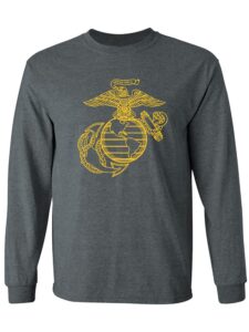 usmc eagle globe and anchor adult long sleeve t in dark heather - x-large