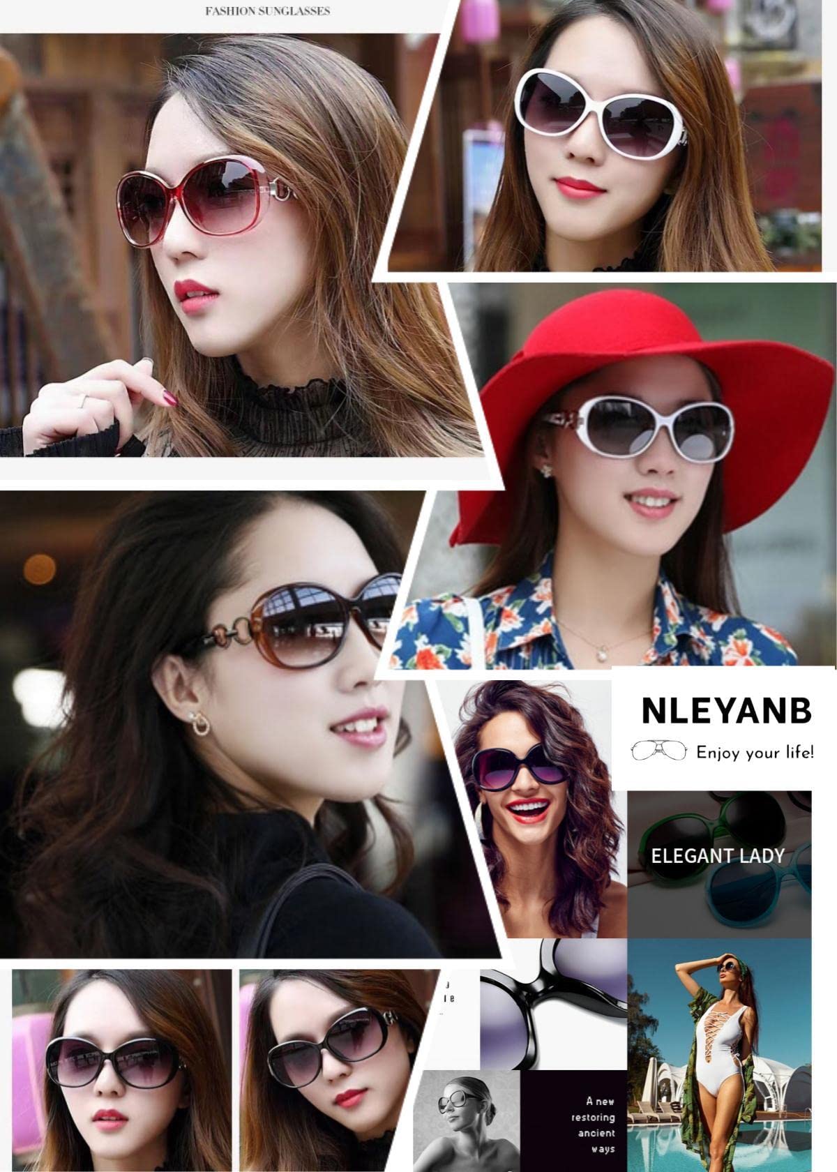 NLEYANB 8 Pairs Wholesale Classic Oversized Designer Fox Cat Eye Sunglasses for Women Men 100% UV Protection