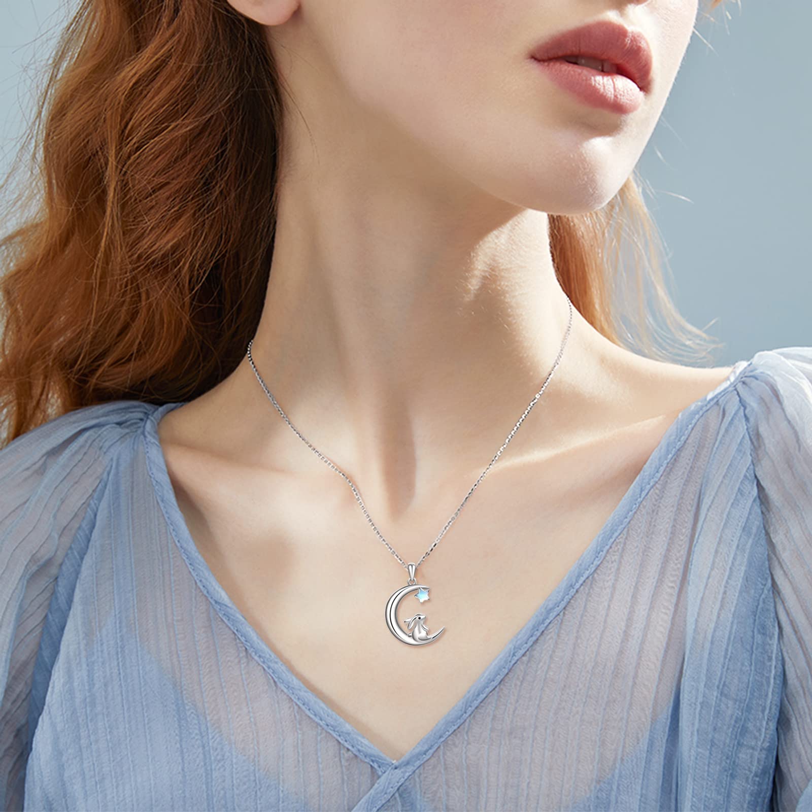 ONEFINITY Moonstone Rabbit Necklace Sterling Silver Moon Bunny Pendant Necklace Easter Day Gifts for Women Mom