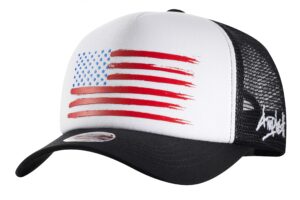 amplesh premium 3d embossed american flag trucker hat mesh baseball cap outdoor snapback hat for men women (as1, alpha, m, l, white/black)