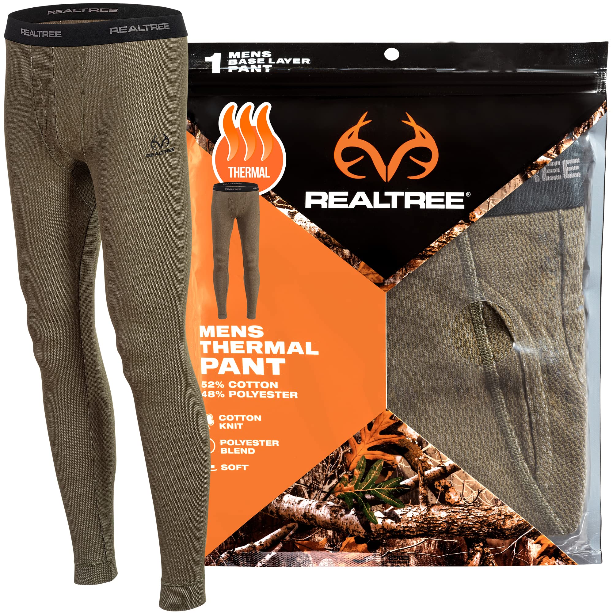 Realtree Thermal Pants for Men -Underwear Long Johns Bottoms -Warm and Insulating -Extreme Winter Gear,Hiking, Hunting (Duffle Green, X-Large)