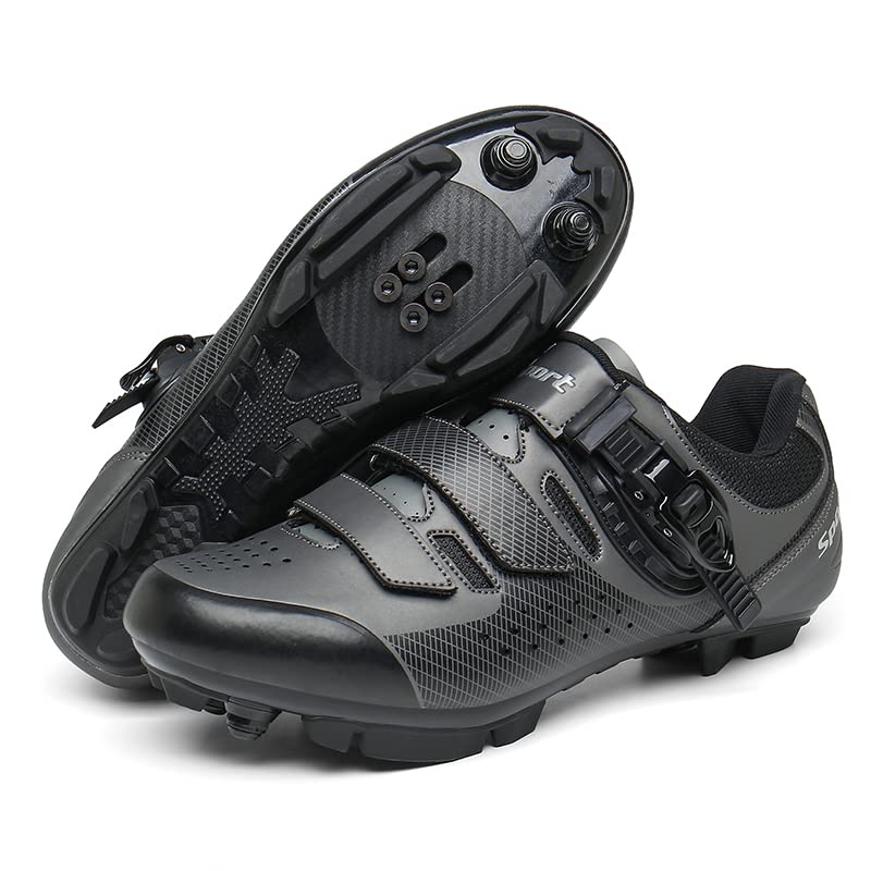 Ksloutdoor Unisex Outdoor Sports Cycling Shoes MTB/Mountain Men's Bike Shoes SPD Women's Compatible 2-Bolt Gray Size 6.5/8.5