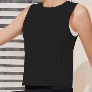 FelFory Workout Tops for Women Sleeveless Tops for Women Tank Tops for Women Loose Fit High Neck Workout Tank Tops for Women Athletic Tank Tops Workout Tanks Womens Muscle Tank Black White Gray Small