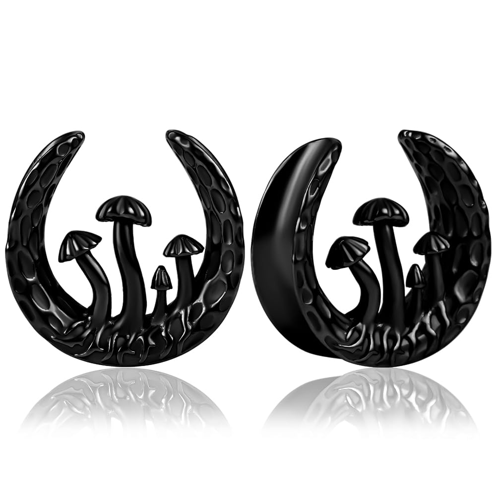 Atomhole 2PCS Mushroom Saddle Ear Plugs Tunnels 316 Stainless Steel Ear Gauges Earrings Hypoallergenic Ear Expander Stretchers Piercing Body Jewelry