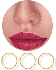 14k gold nose rings hoops for women 22 gauge, small thin nose piercing jewelry (gold, 3pcs 8mm 22g)