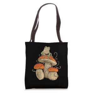 cottagecore aesthetic frog mushroom tote bag